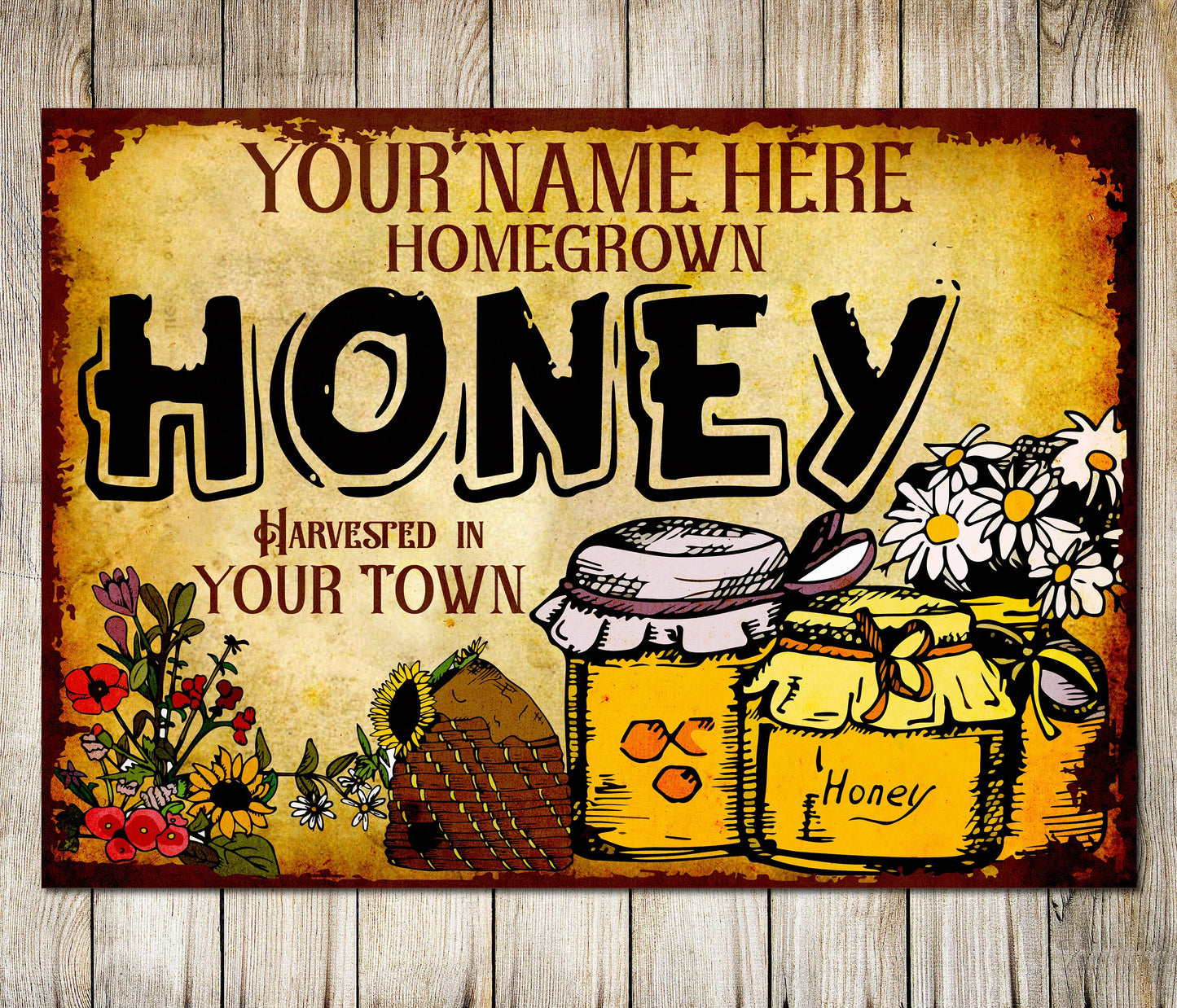 PERSONALISED Bee Homegrown Customized Classic Sign Decor Metal Plaque ...